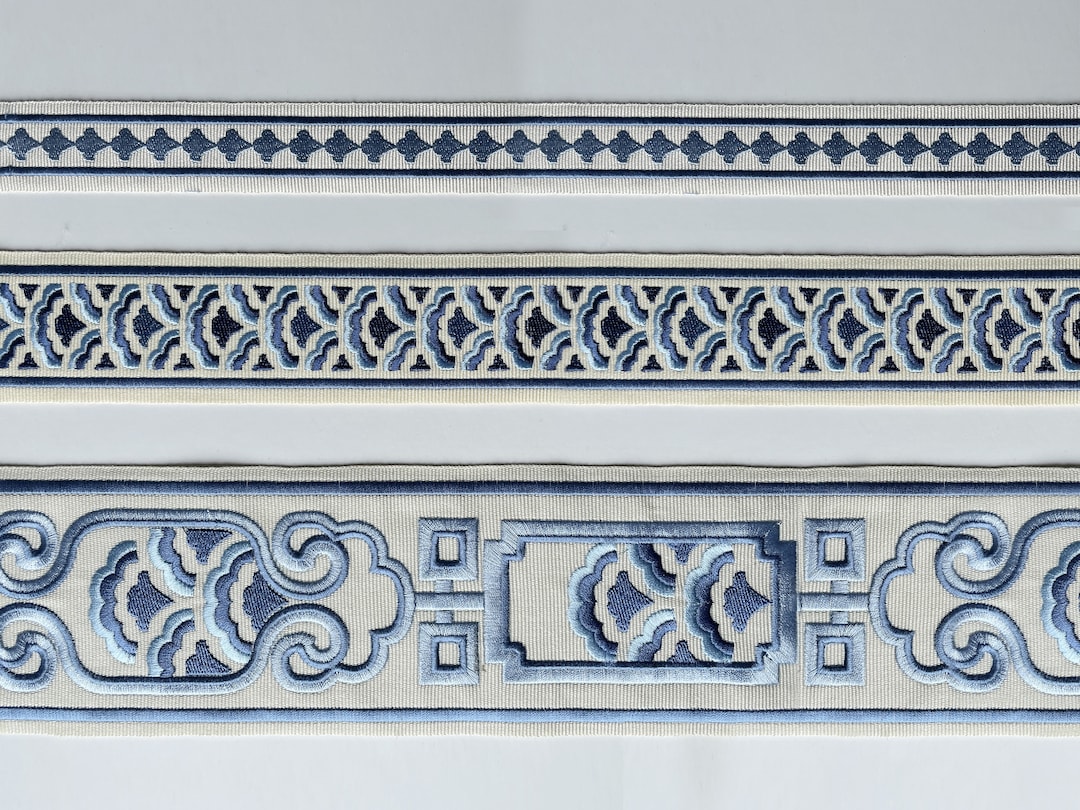 Blue Embroidery Trim, Geometric Pattern Trim, Curtain Trim, Decorative ...
