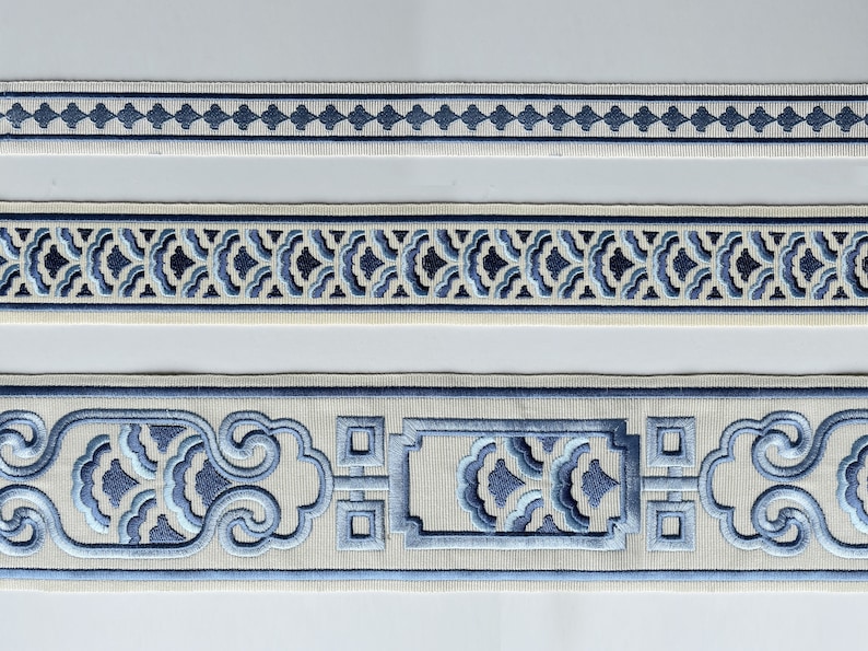 Blue Embroidery Trim Geometric Pattern Trim Curtain Trim - Etsy