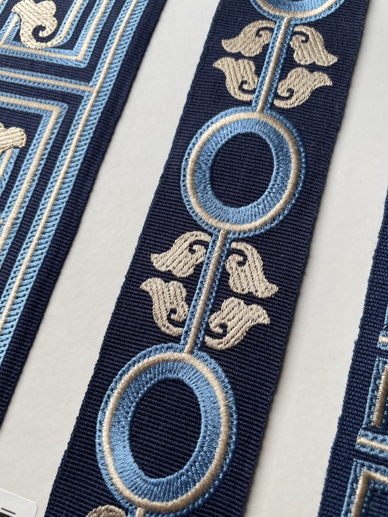 Blue Embroidery Trim Geometric Pattern Trim Curtain Trim - Etsy