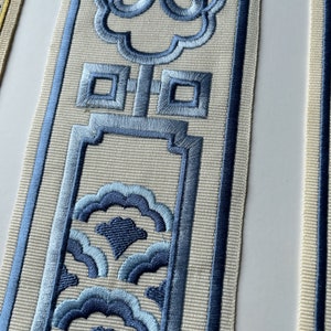 Blue Embroidery Trim, Geometric Pattern Trim, Curtain Trim, Decorative ...