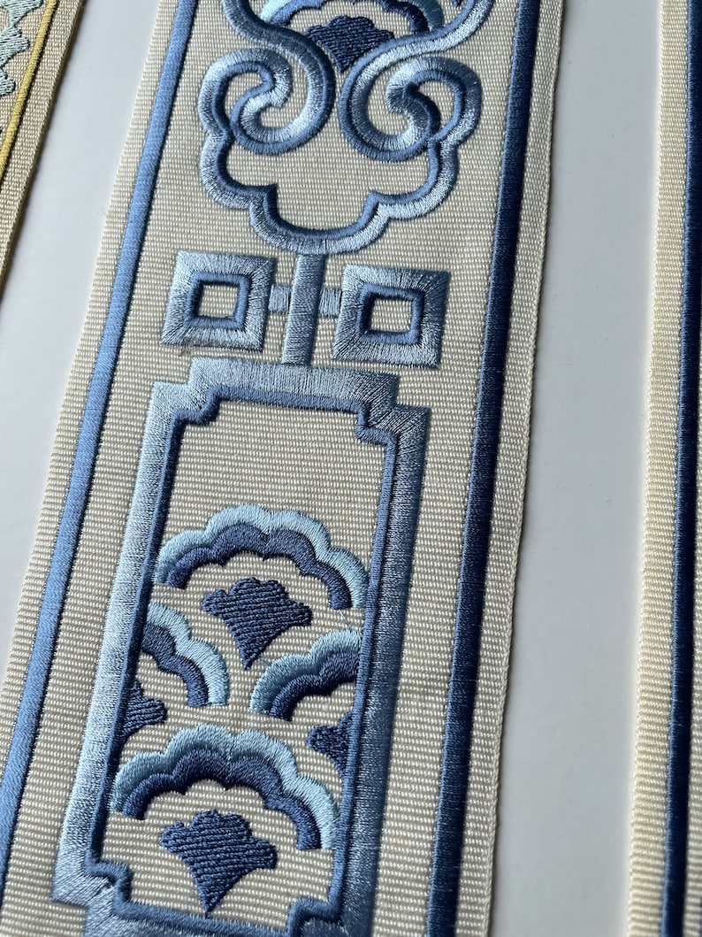 Blue Embroidery Trim Geometric Pattern Trim Curtain Trim - Etsy