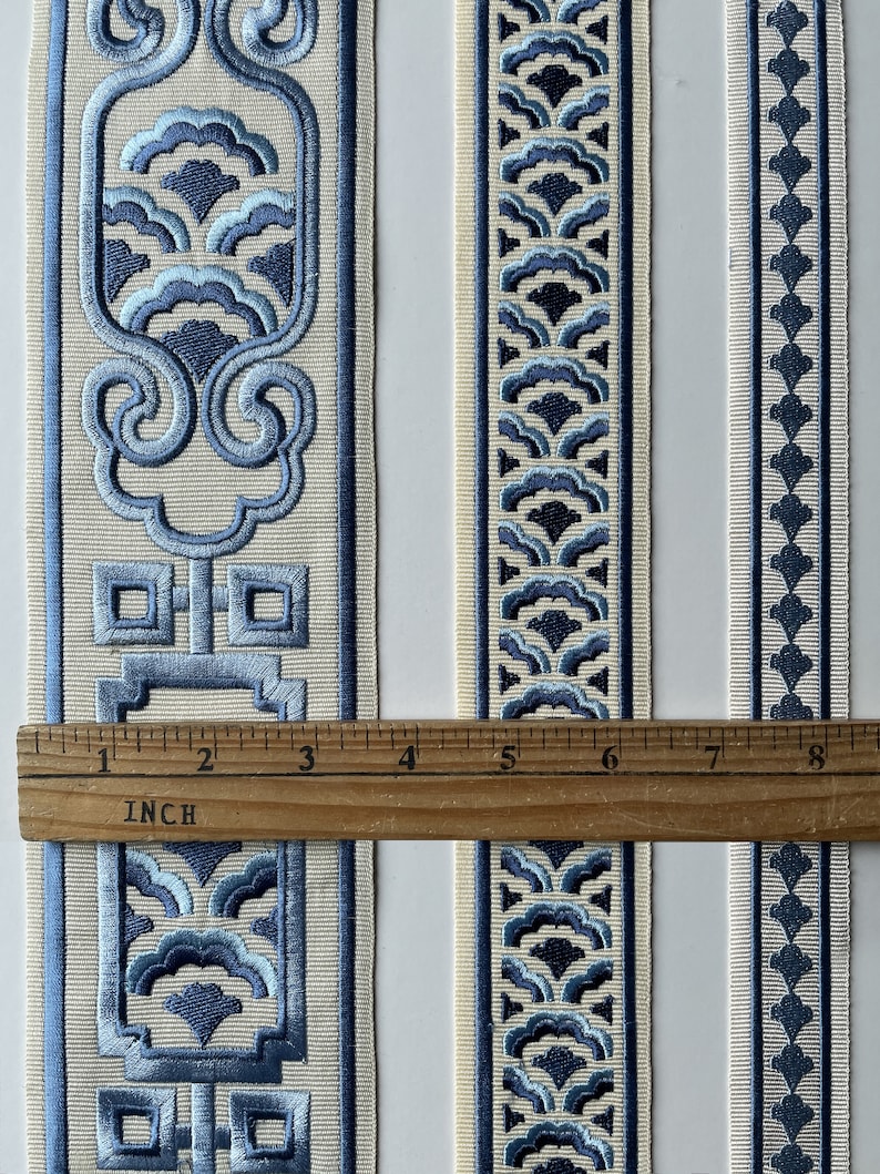 Blue Embroidery Trim Geometric Pattern Trim Curtain Trim - Etsy
