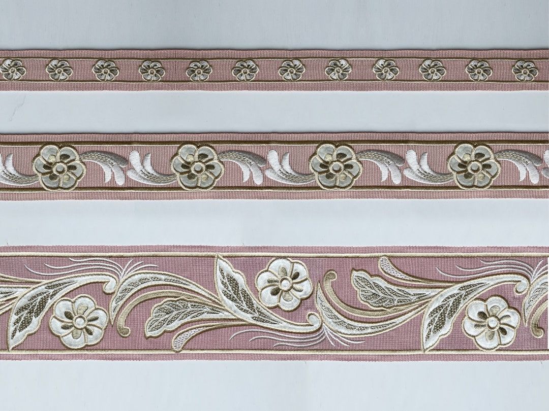 Pink Embroidered Cotton Linen Trim, Trim Ribbon, Curtain Trim, Sold by ...
