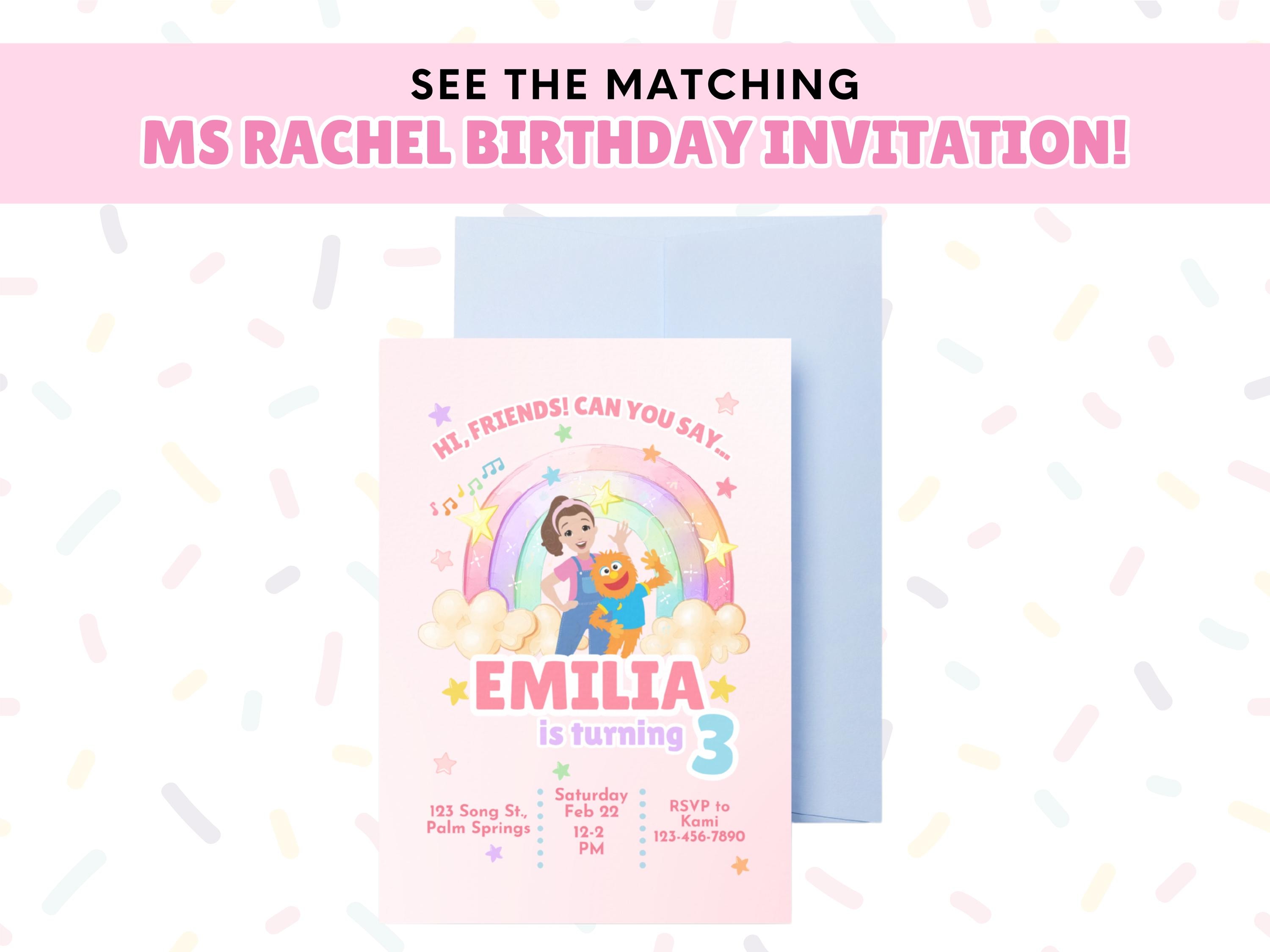 Ms Rachel Party Bag Label Editable Ms Rachel Party Favor Thank You Card ...