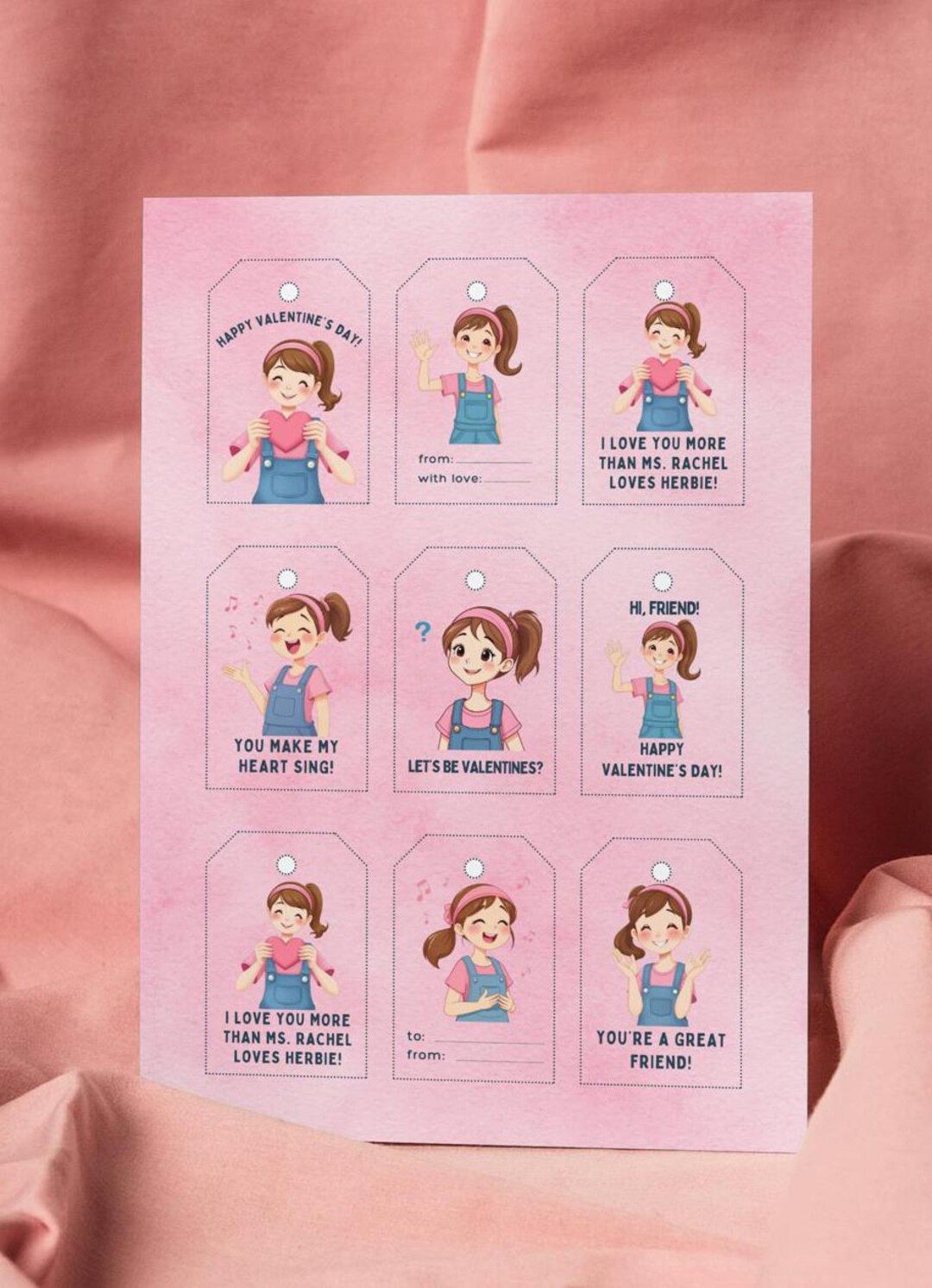 Editable Ms Rachel Valentine Gift Tags, Editable Valentines Kids Cards ...