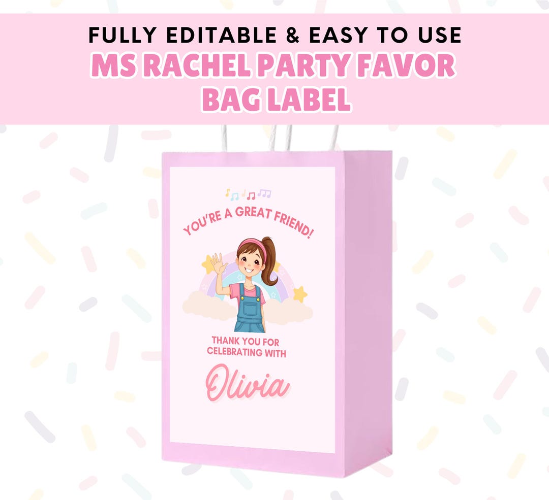 Ms Rachel Party Bag Label Editable Ms Rachel Party Favor Bag Label ...