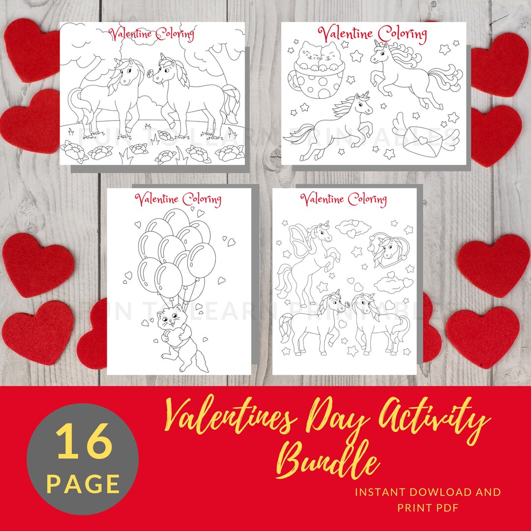 Valentines Day Activity and Coloring Bundle, Instant Download 16 Pages ...