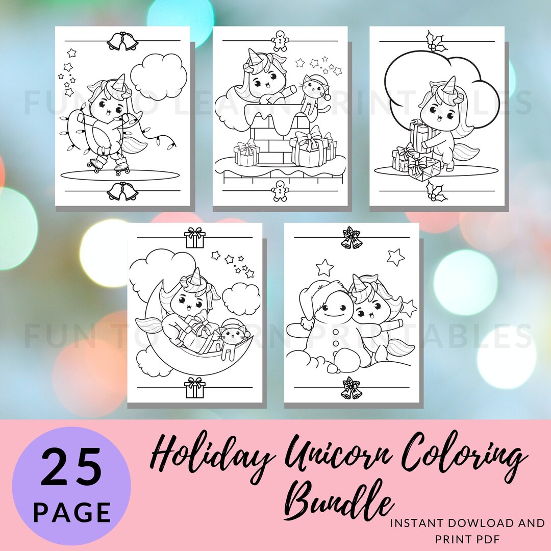 Kids Digital Unicorn Holiday Coloring Book, Coloring Pages, Digital ...