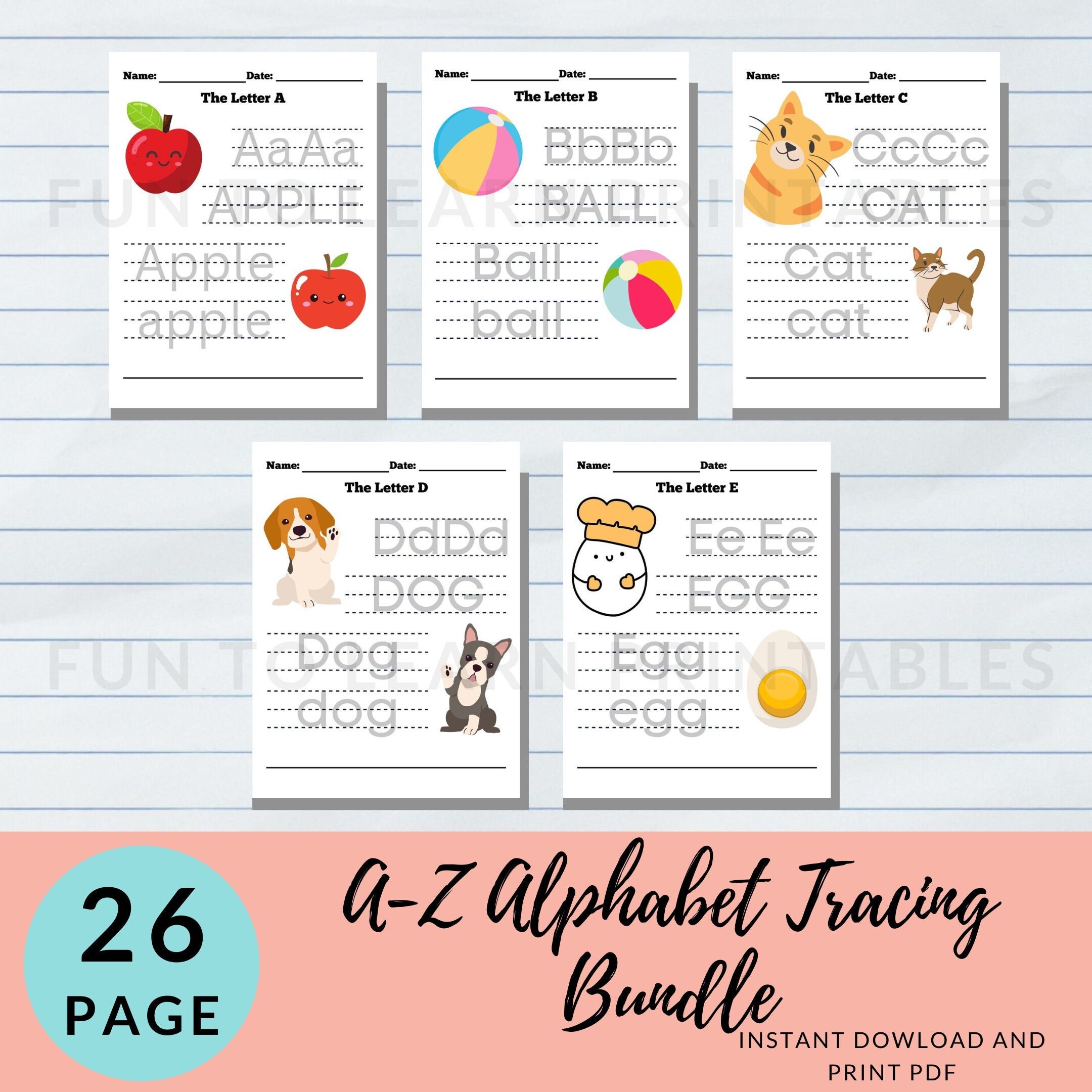 Alphabet Tracing Activity Book Digital Download Pack for Kids. 21 Page ...