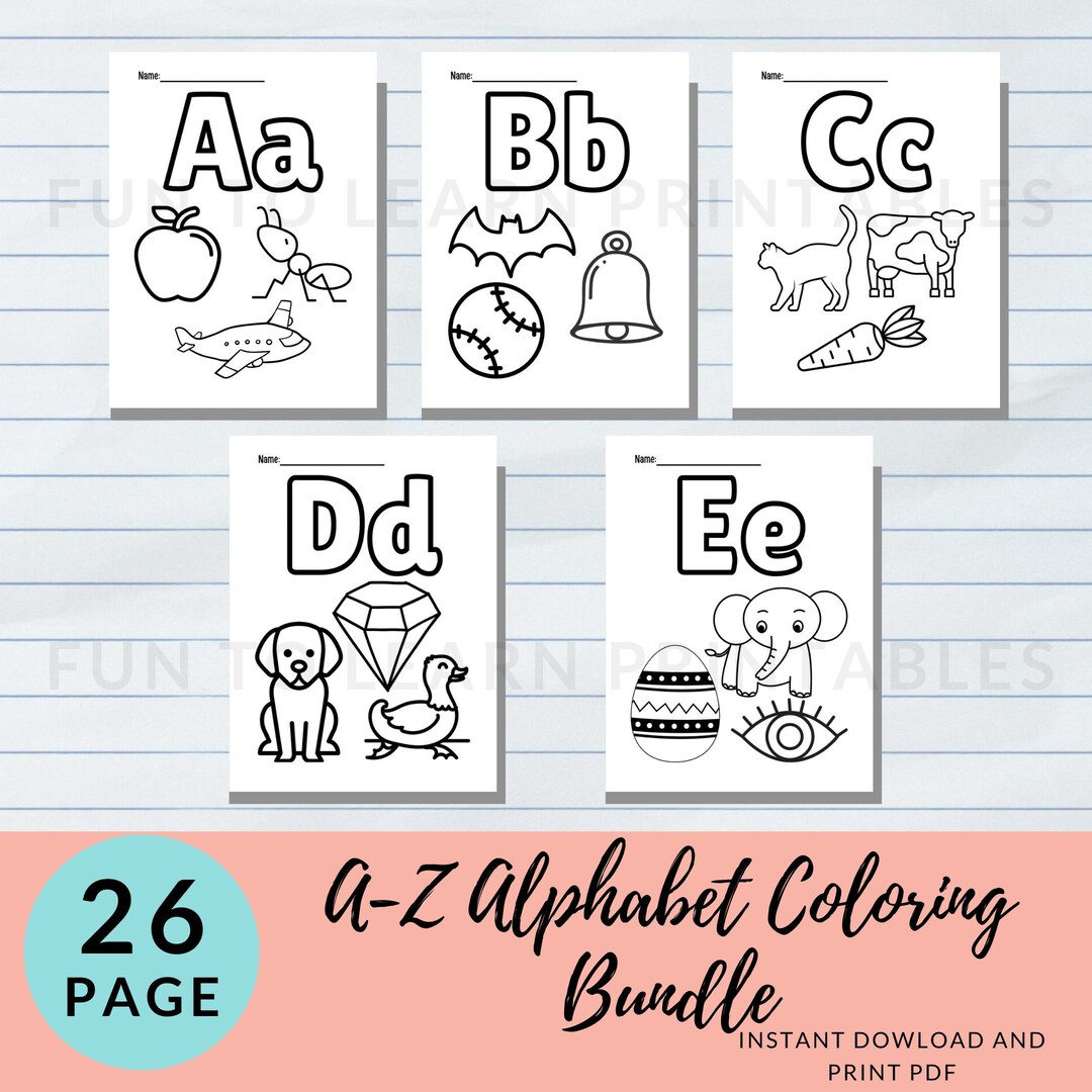 Alphabet Coloring Book Digital Download Pack for Kids. 21 Page Bundle ...