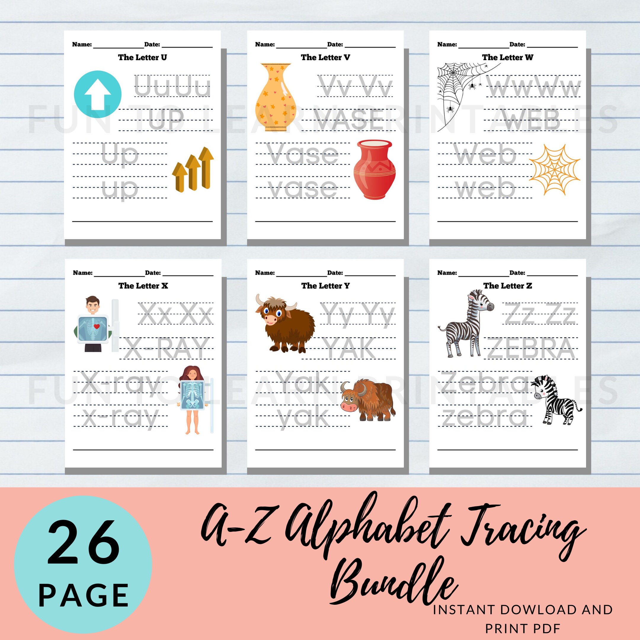 Alphabet Tracing Activity Book Digital Download Pack for Kids. 21 Page ...