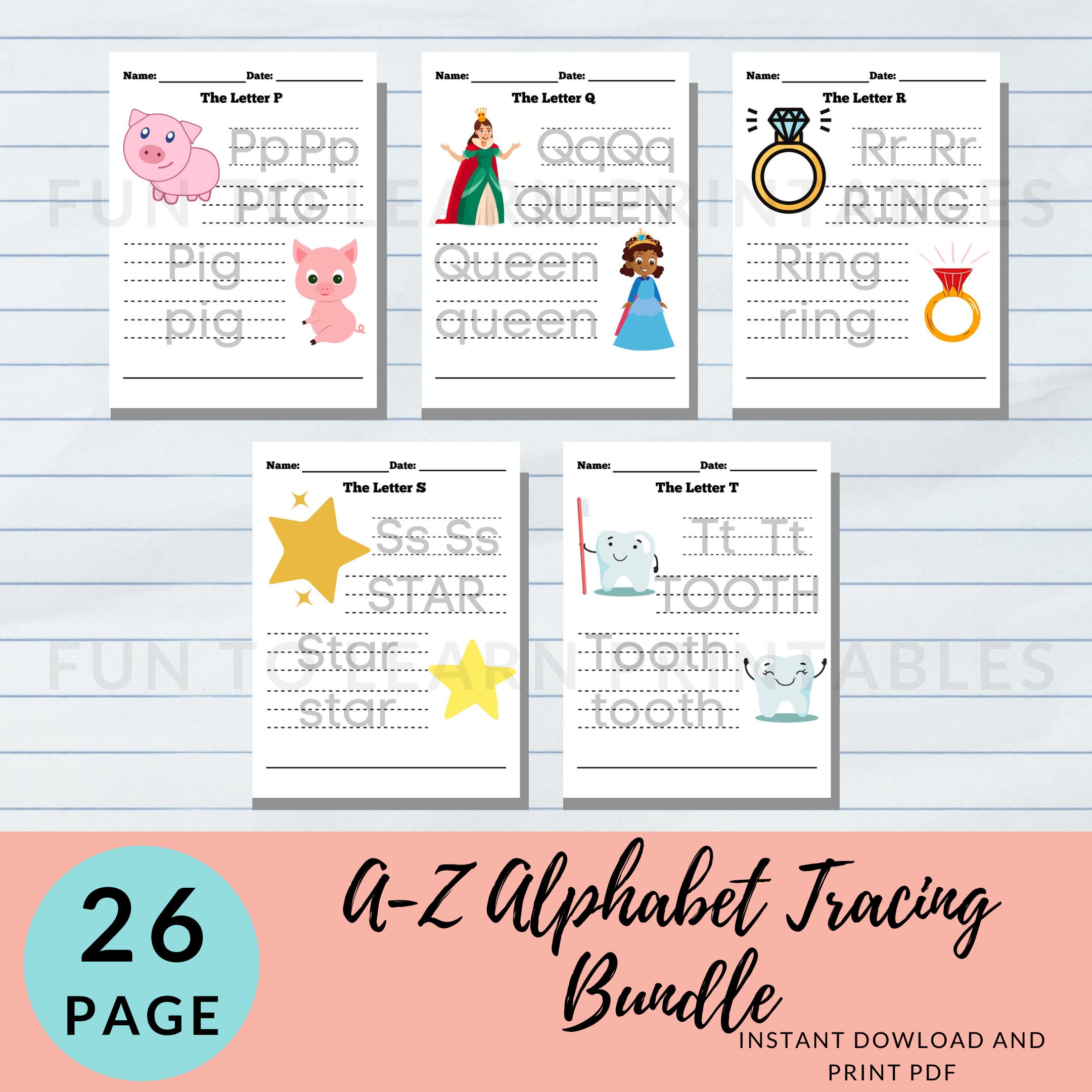 Alphabet Tracing Activity Book Digital Download Pack for Kids. 21 Page ...