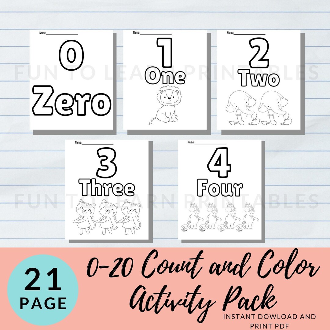 Counting and Coloring Digital Download Pack for Kids. 21 Page Bundle ...