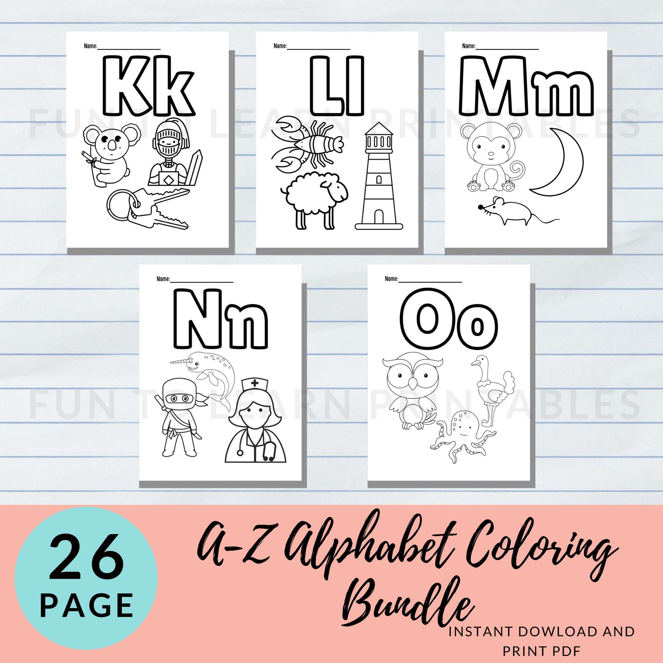 Alphabet Coloring Book Digital Download Pack for Kids. 21 Page Bundle ...