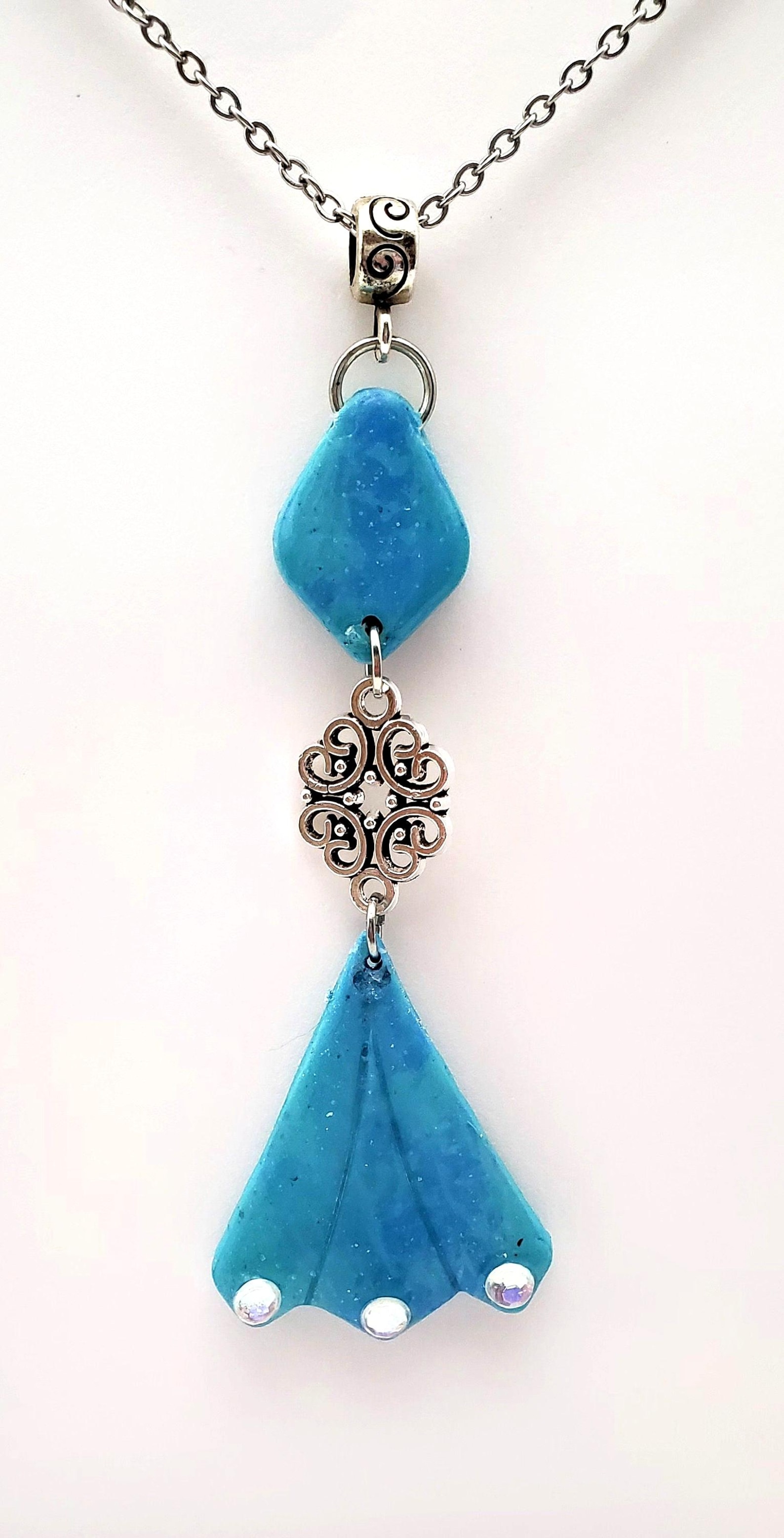 Scalloped Bottom Triangle Shaped Pendant With Silver Charm Connector - Etsy