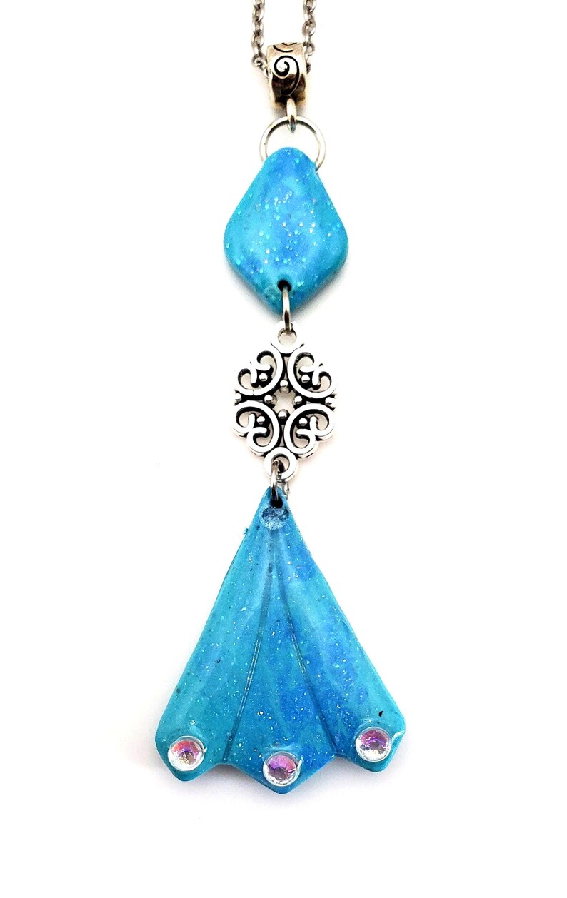 Scalloped Bottom Triangle Shaped Pendant With Silver Charm Connector - Etsy