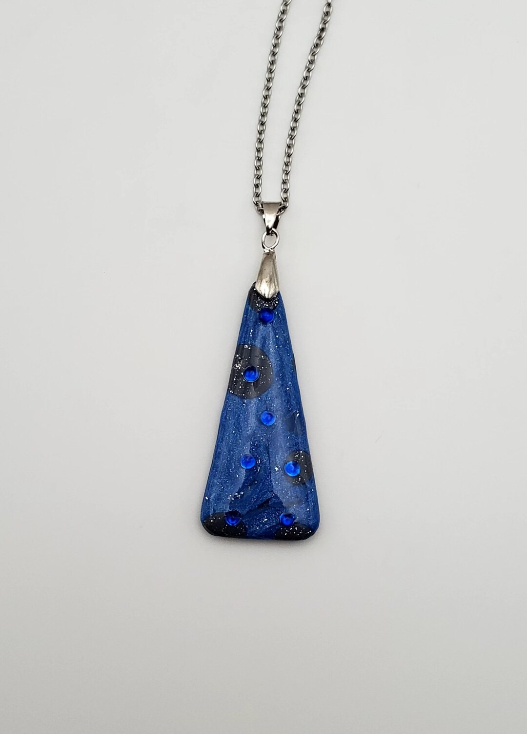 Blue W/ Blue Acrylic Stones Long Triangle Shaped Pendant. - Etsy