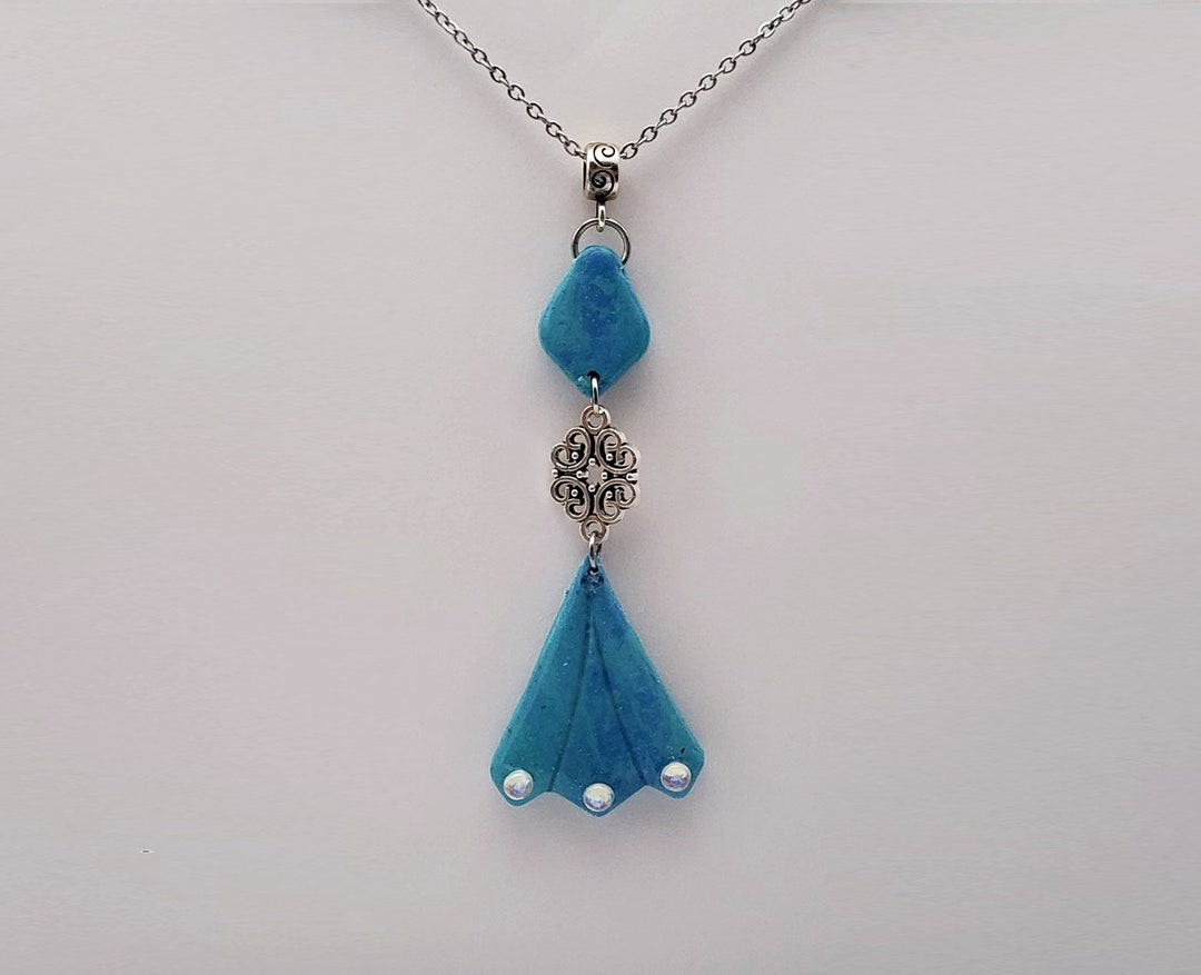 Scalloped Bottom Triangle Shaped Pendant With Silver Charm Connector - Etsy