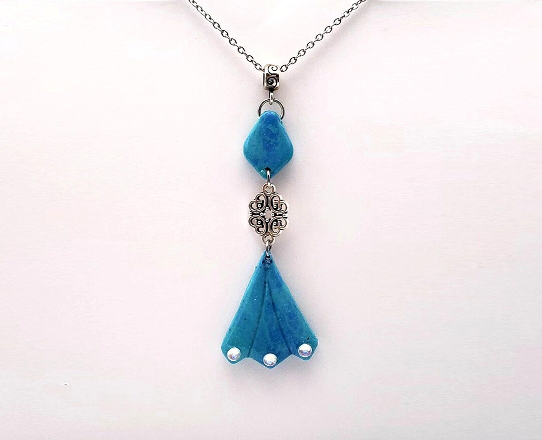 Scalloped Bottom Triangle Shaped Pendant With Silver Charm Connector - Etsy