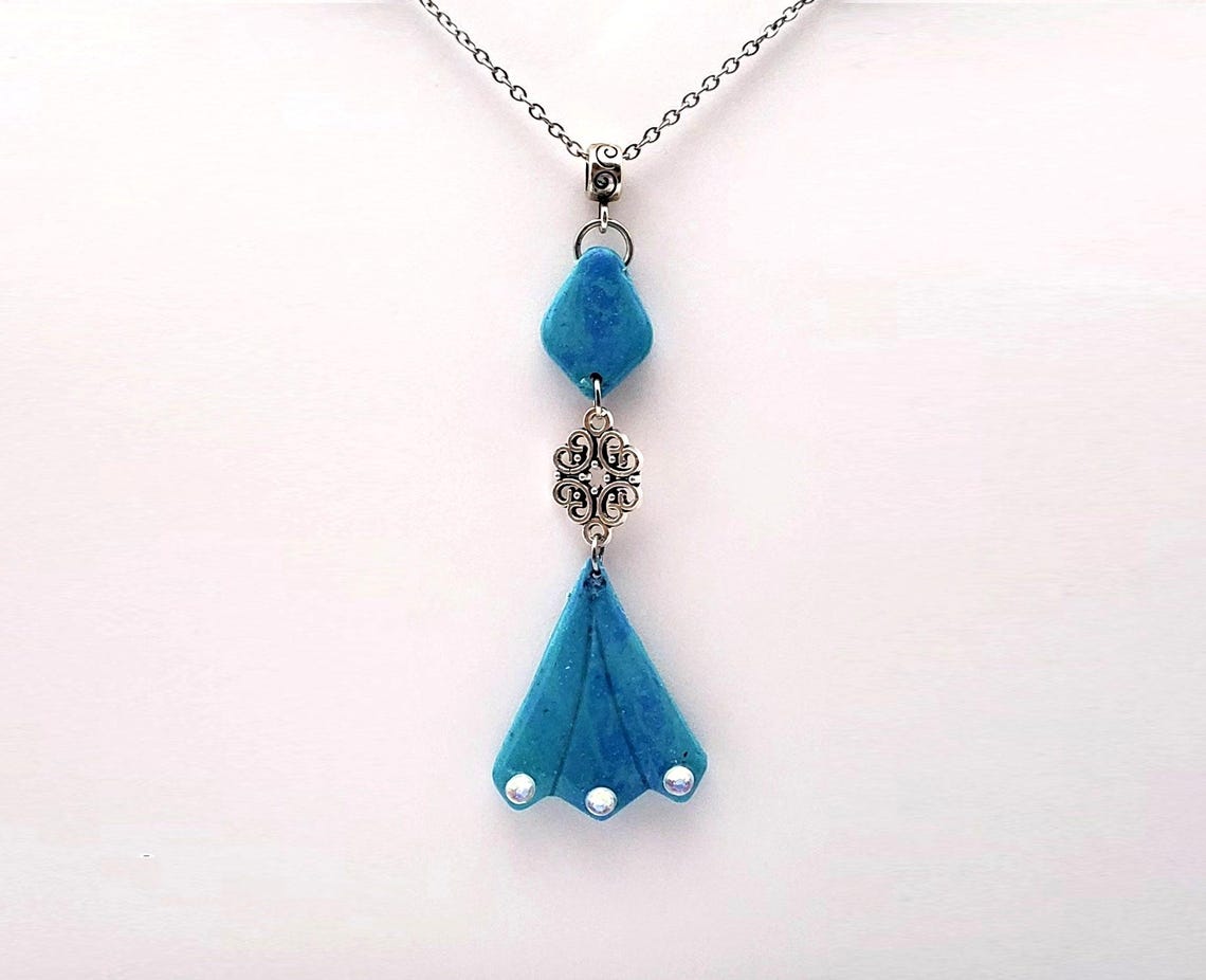 Scalloped Bottom Triangle Shaped Pendant With Silver Charm Connector - Etsy
