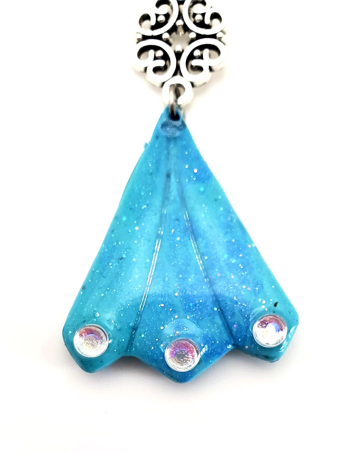 Scalloped Bottom Triangle Shaped Pendant With Silver Charm Connector - Etsy