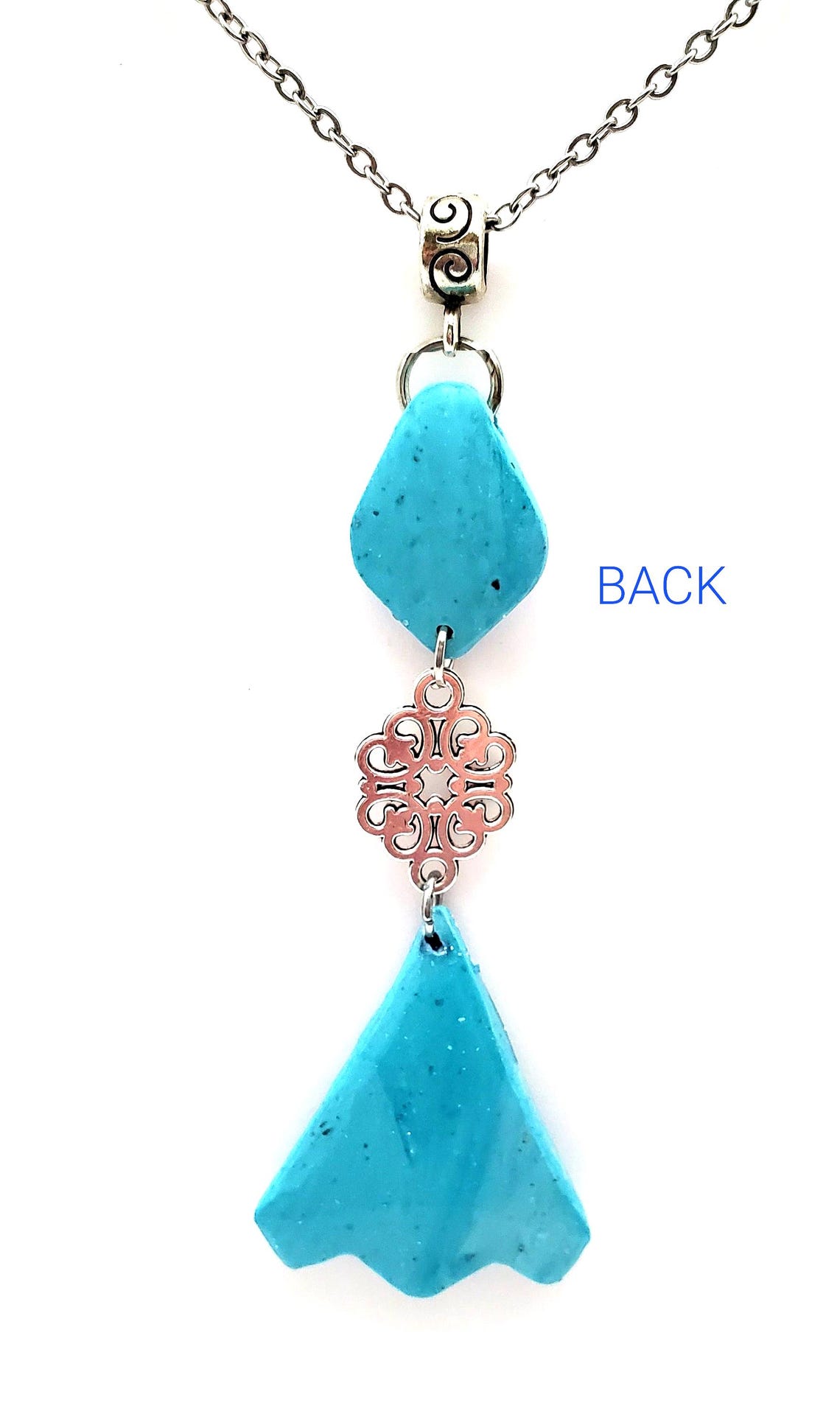 Scalloped Bottom Triangle Shaped Pendant With Silver Charm Connector - Etsy