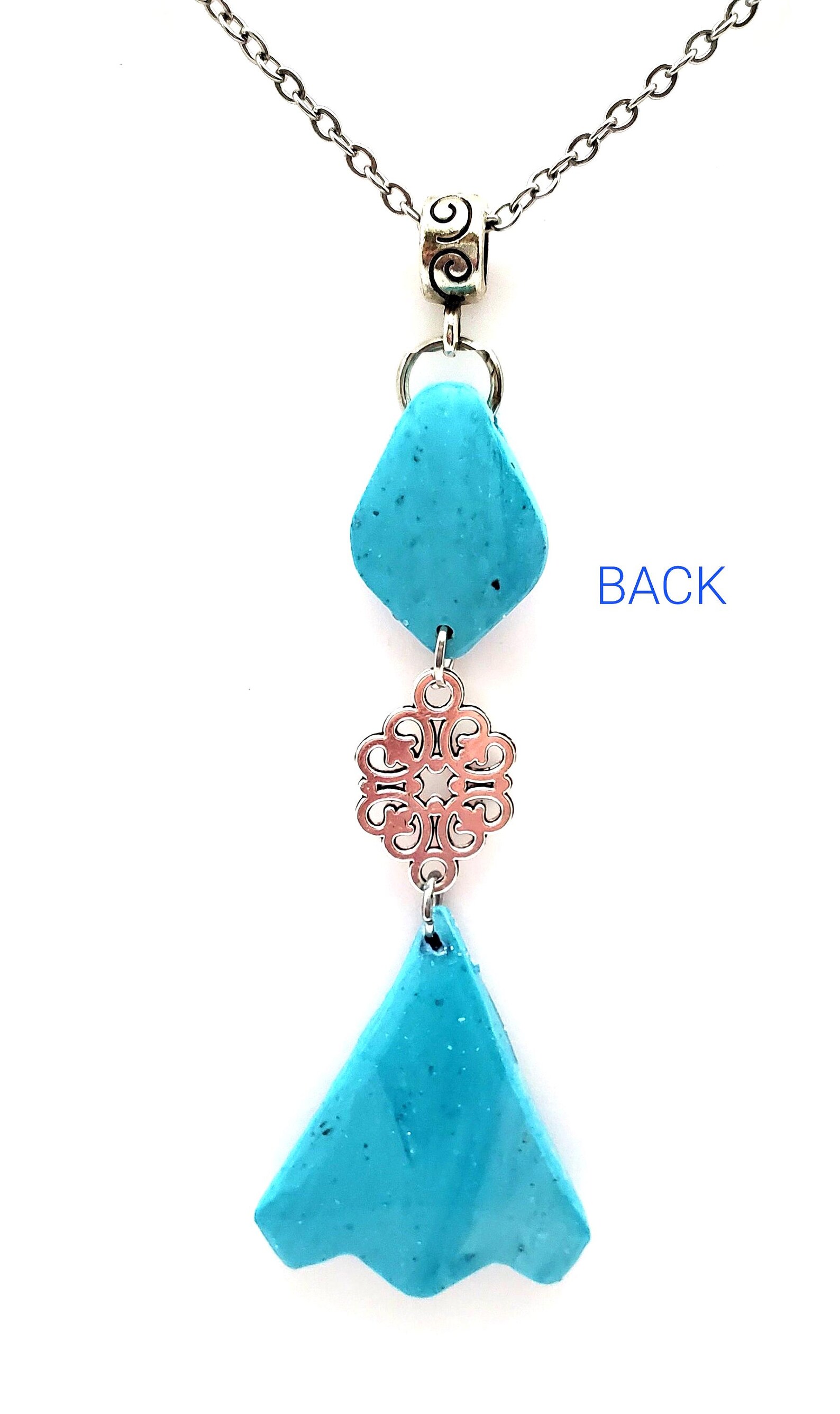 Scalloped Bottom Triangle Shaped Pendant With Silver Charm Connector - Etsy