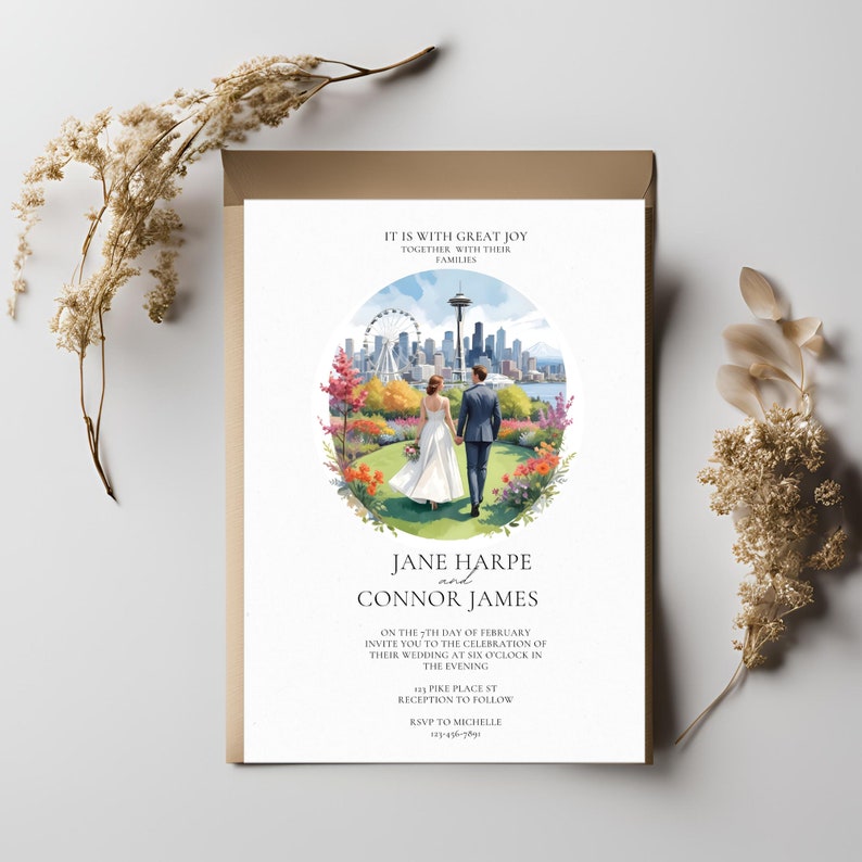 Editable Seattle Wedding Invitation Template, Washington Wedding ...