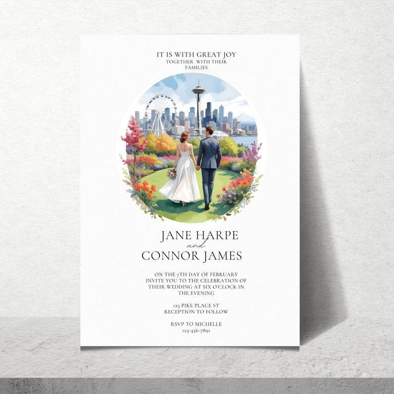 Editable Seattle Wedding Invitation Template, Washington Wedding ...
