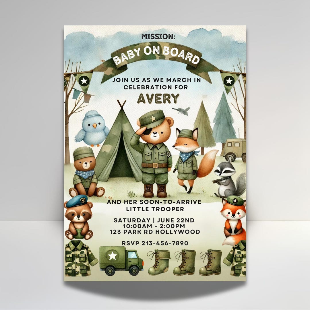 Army Theme Baby Shower Invitation, Little Trooper, Military Theme ...