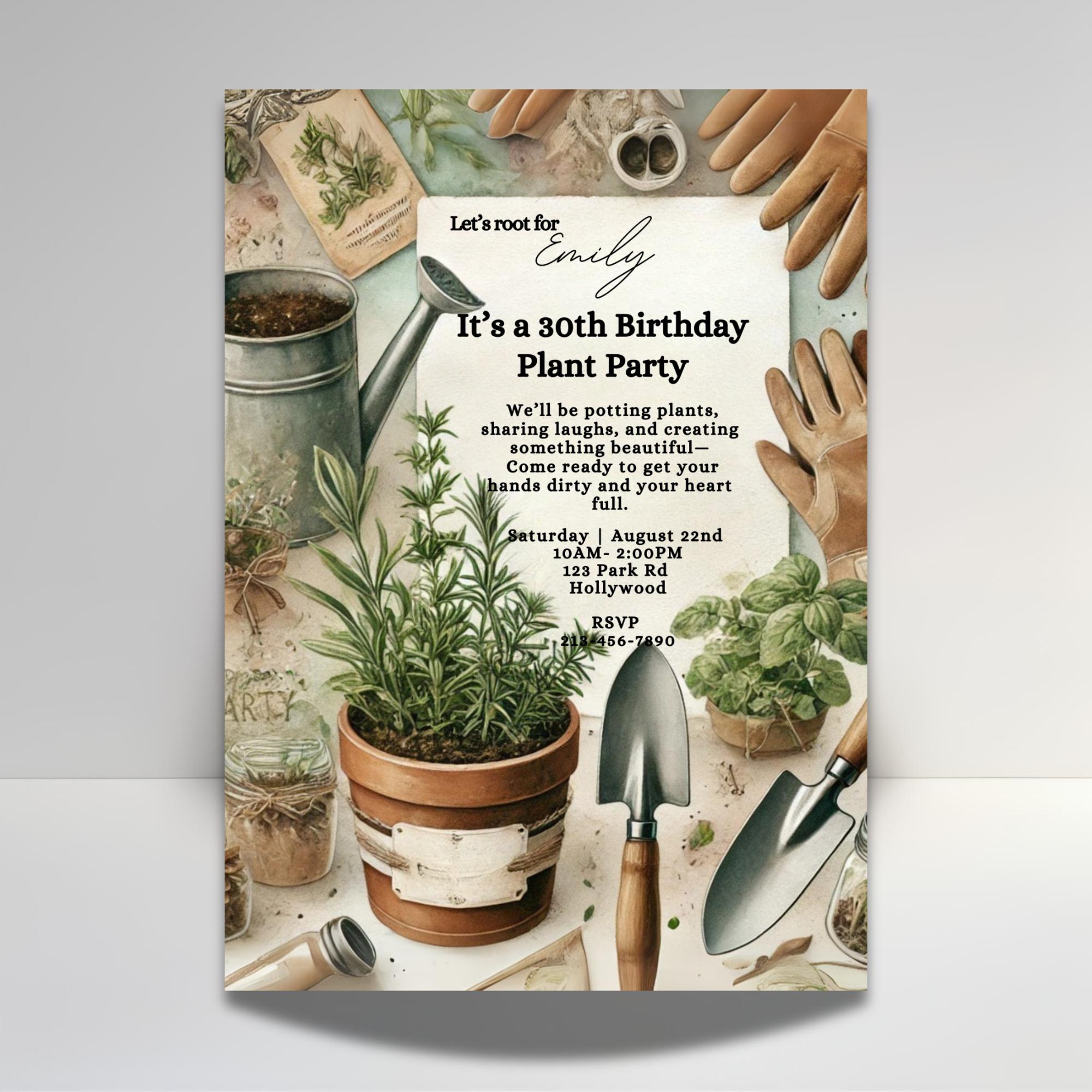 Plant Party Invitation | Garden Party | Birthday Plant Invite ...