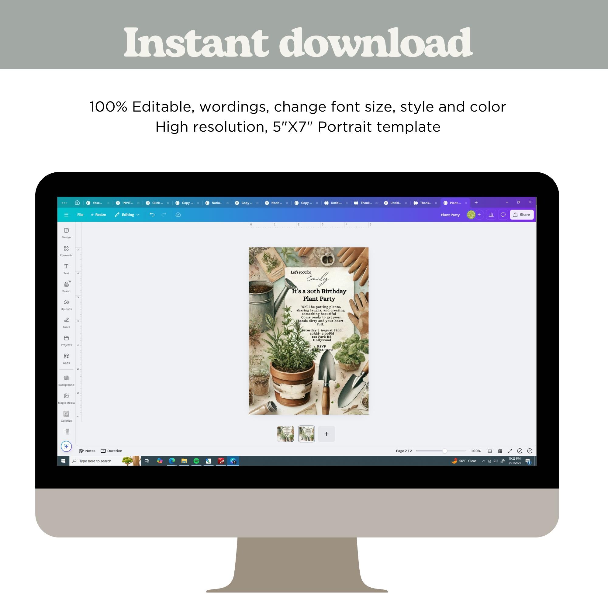 Plant Party Invitation | Garden Party | Birthday Plant Invite ...