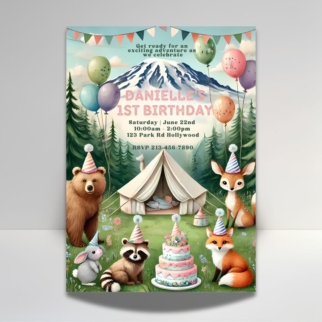 National Park-themed Birthday Invitation, Woodland Animals, Camping ...