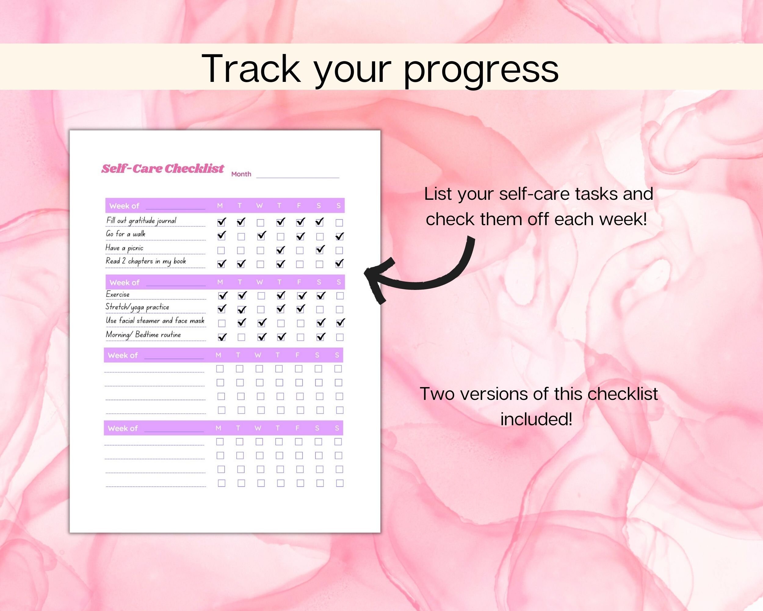 Self-care Planner Checklist for Mental Health and Wellness, Daily Well ...