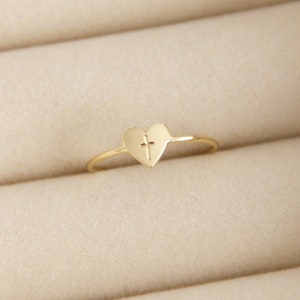 Cross Heart Ring, Dainty Cross Ring, Christian Jewelry Gift, Tiny Gold ...