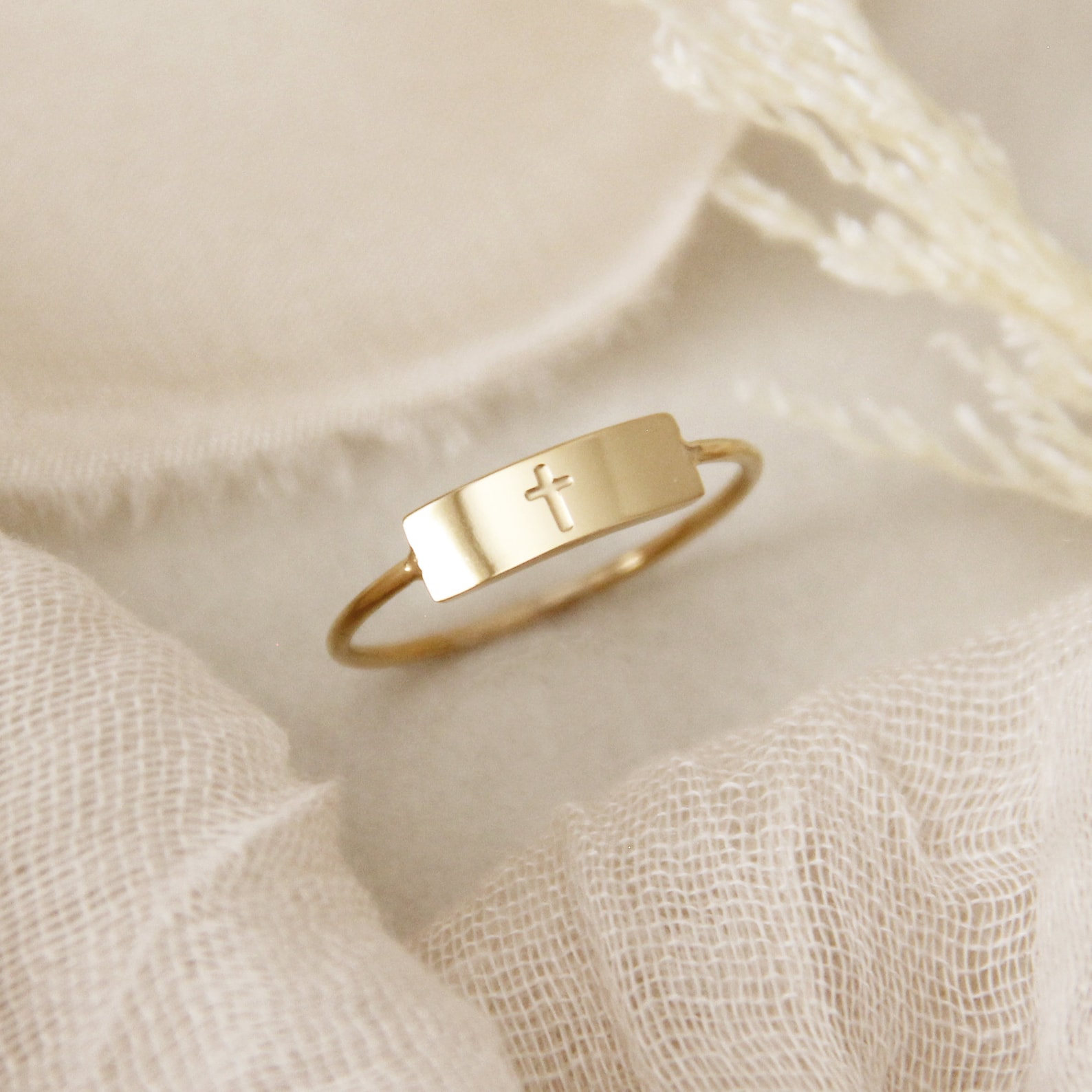 Cross Bar Ring, Dainty Cross Ring, Christian Jewelry Gift, Tiny Gold ...