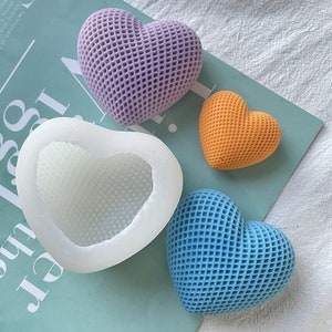3D Mesh Heart Silicone Molds, Concrete Molds Heart, Food Safe Cake ...