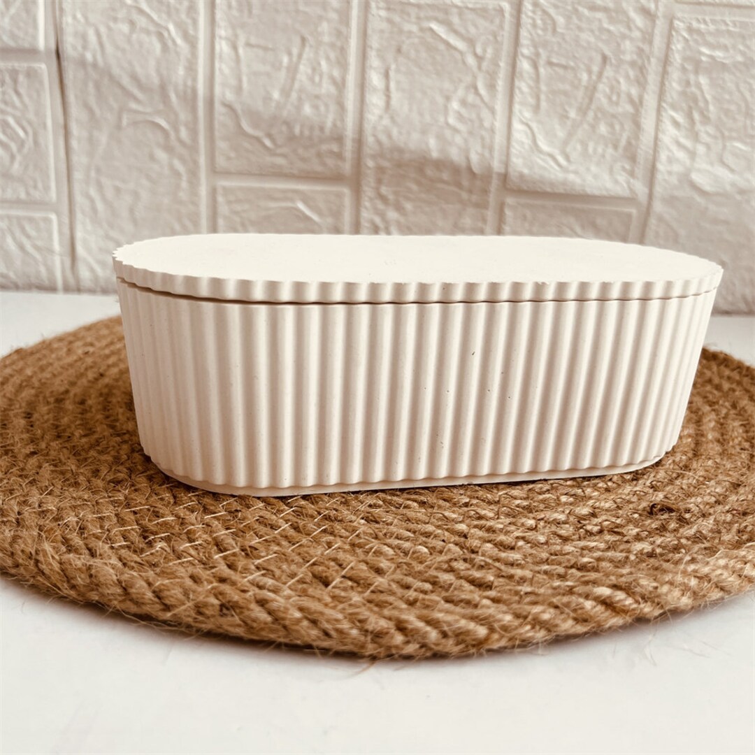 Oval Stripped Pot With Lid Silicone Mold, Concrete Oval Large Candle ...
