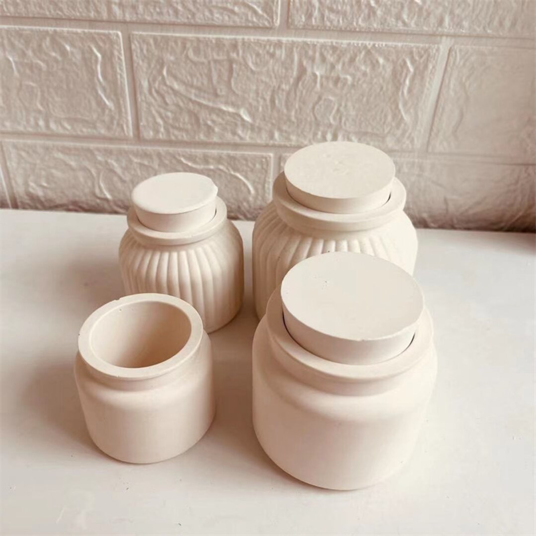 Silicone Molds Stripped Round Box Holder With Lid , Concrete Jar With ...