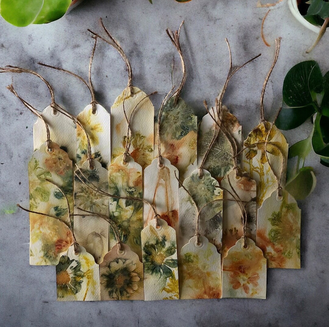 Gift Tags Made With Plant Dye, Botanical Dye Eco Print Gift Tags Set of ...