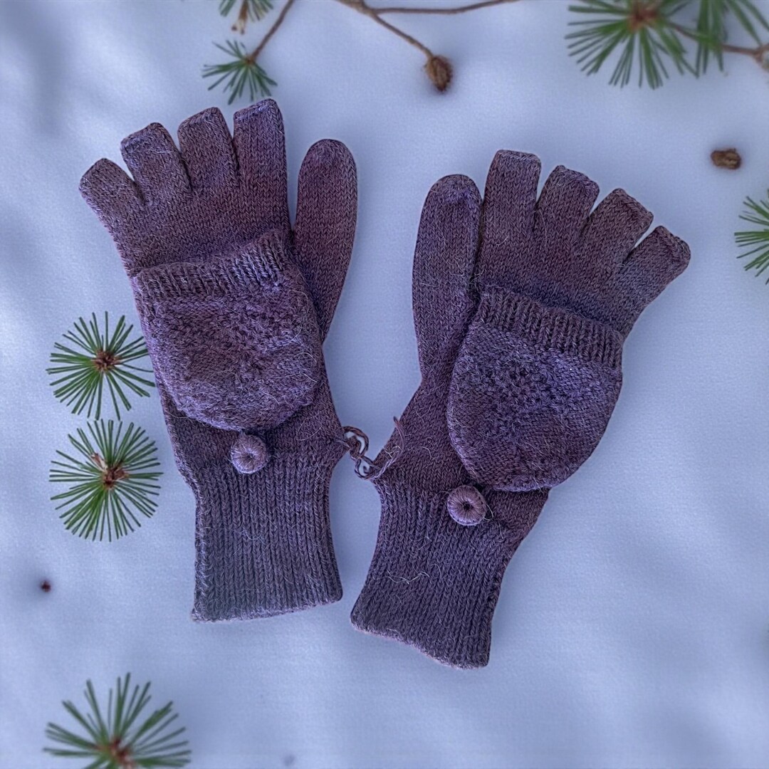 Alpaca Wool Gloves With Mitten Covers, Purple, Hand-dyed With Botanical ...