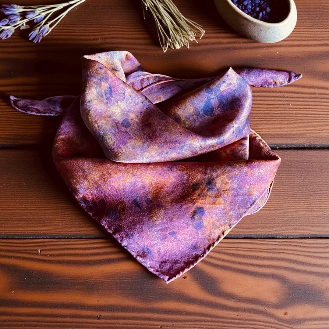 Botanical Dye Silk Bandana, Bold Shades of Red, Orange, and Purple - Etsy