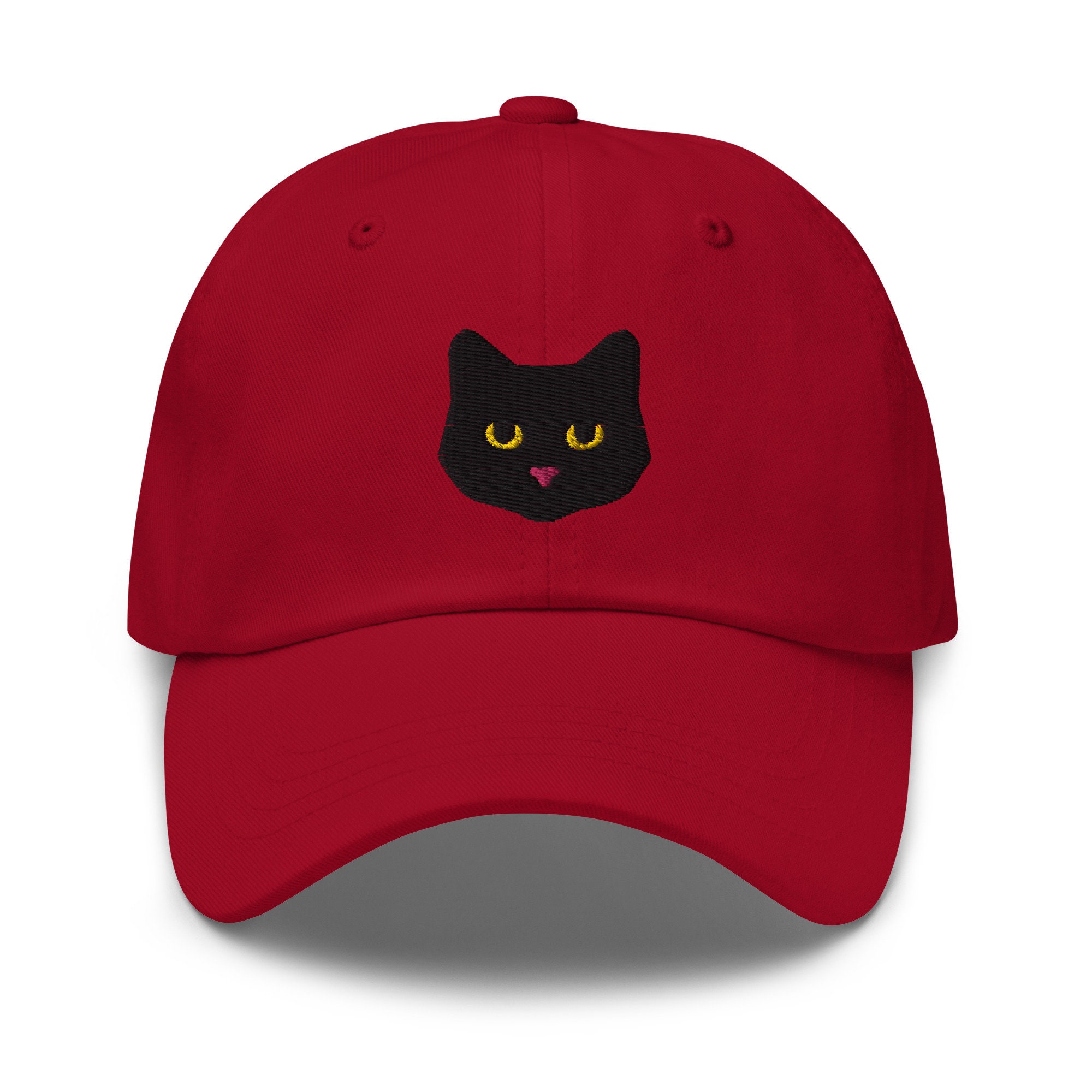 Black Cat Face Embroidered Baseball Cap Cotton Adjustable Dad - Etsy