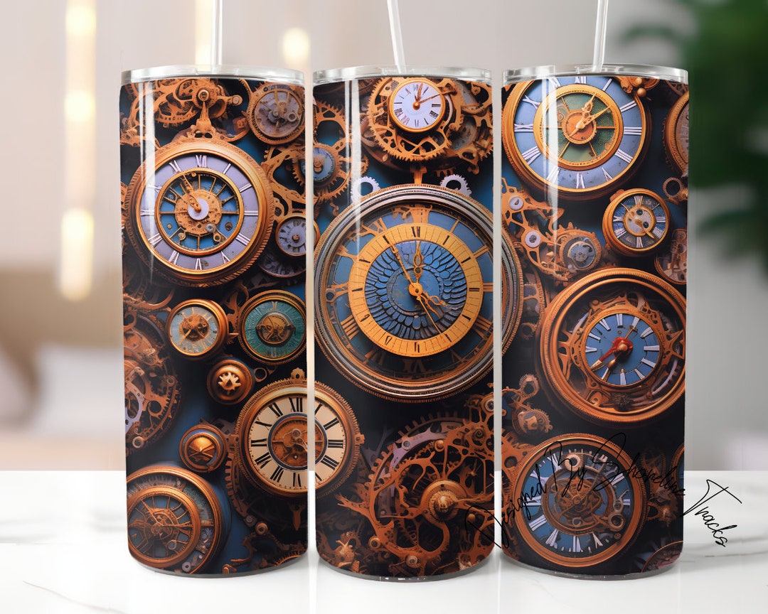 Steampunk Clocks 20 Oz Straight Tumbler Wrap Sublimation Tumbler Design ...
