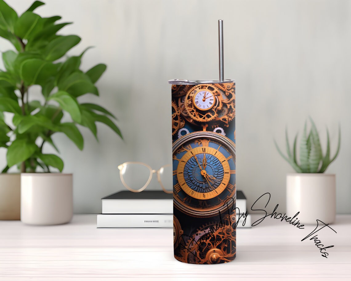 Steampunk Clocks 20 Oz Straight Tumbler Wrap Sublimation Tumbler Design ...