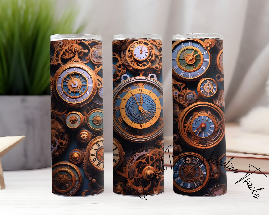 Steampunk Clocks 20 Oz Straight Tumbler Wrap Sublimation Tumbler Design ...