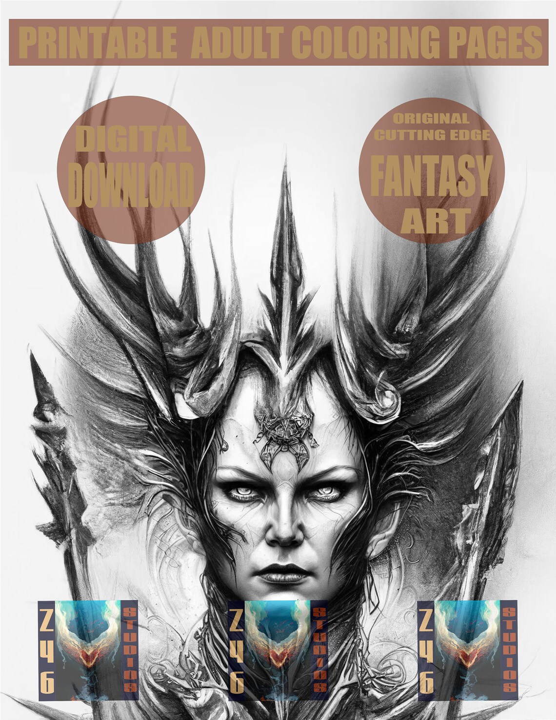 Adult Coloring Page/ Fantasy Art/warrior Elf/digital Coloring Page ...