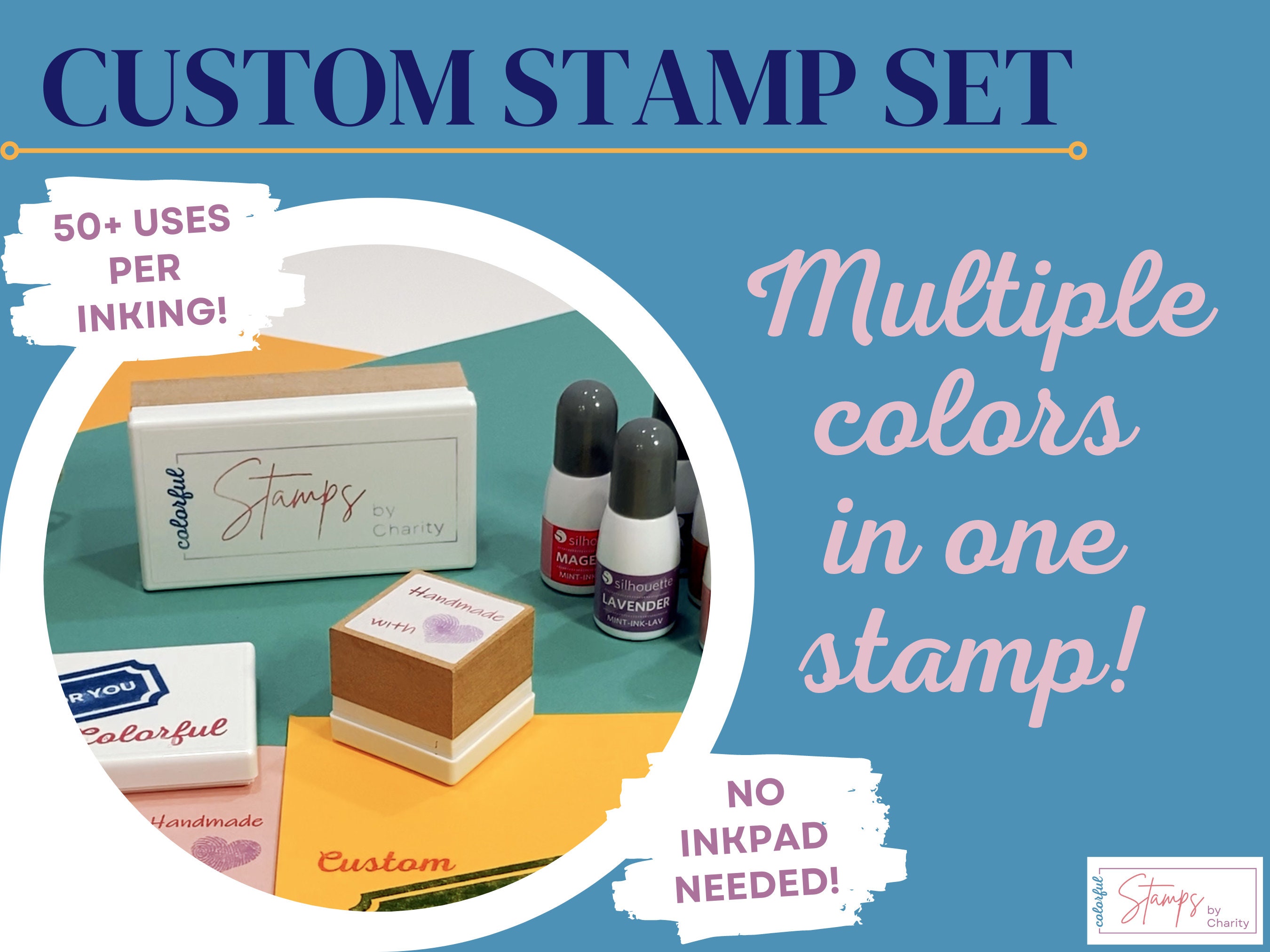 Multi-color and Pre-inked Custom Stamp Set, Includes Wood Block ...