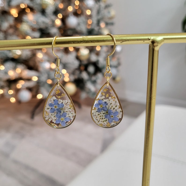 Forget Me Not Flower Resin Dangle Drop Earrings for Women, Pressed ...