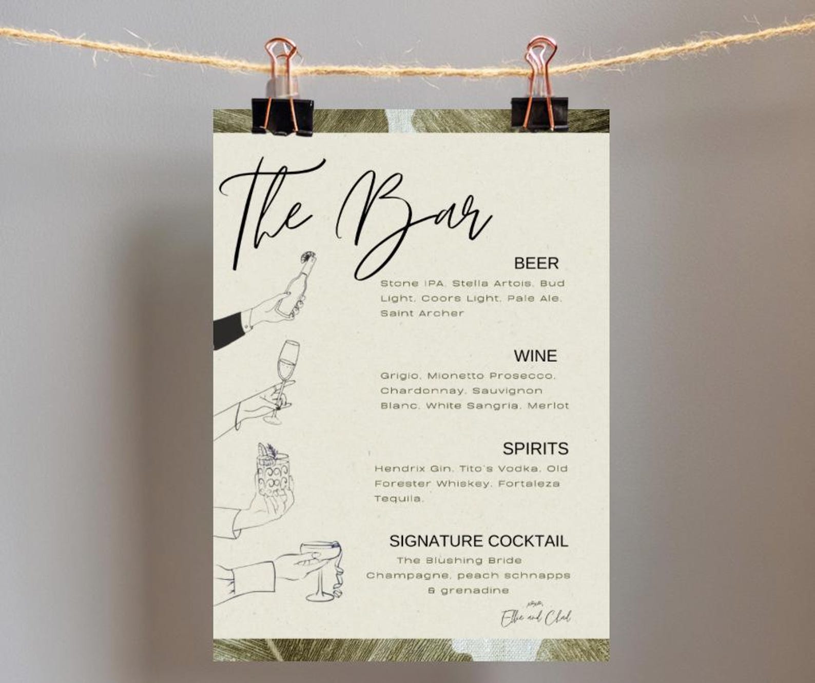 Wedding Bar Menu Template, Wedding Drink Menu Template, Modern ...